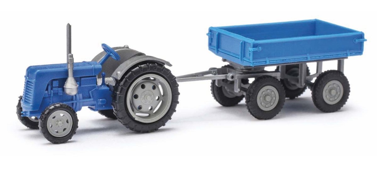 BUSCH Traktor Famulus mit Anhänger blau 211006001 Miniaturmodell 1:12 ...