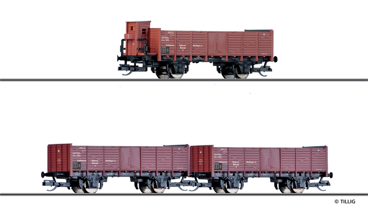 TILLIG 01057 Set mit 3 offene Güterwagen der Buderus-Röchling AG DRG , 59,99