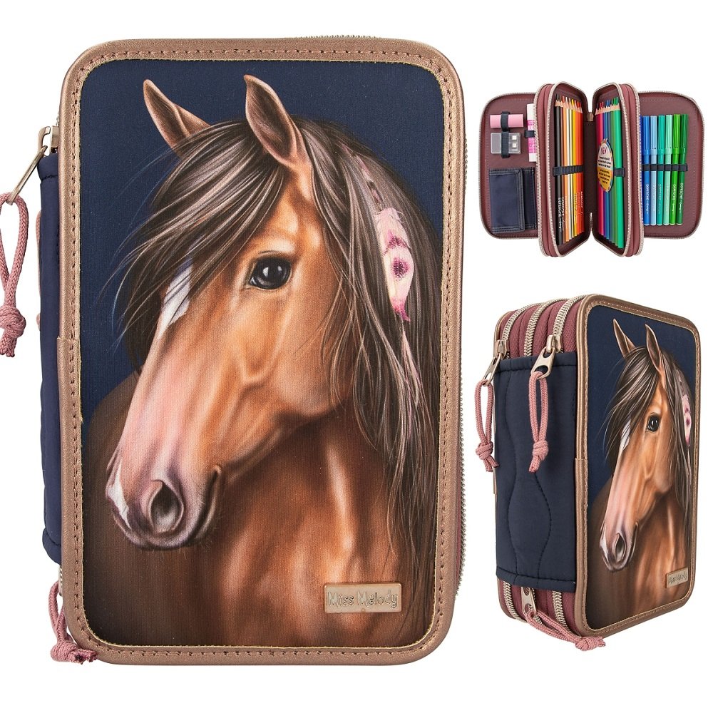 DEPESCHE 12510 Miss Melody 3 Fach Federtasche Mit Stepp NIGHT HORSES ...